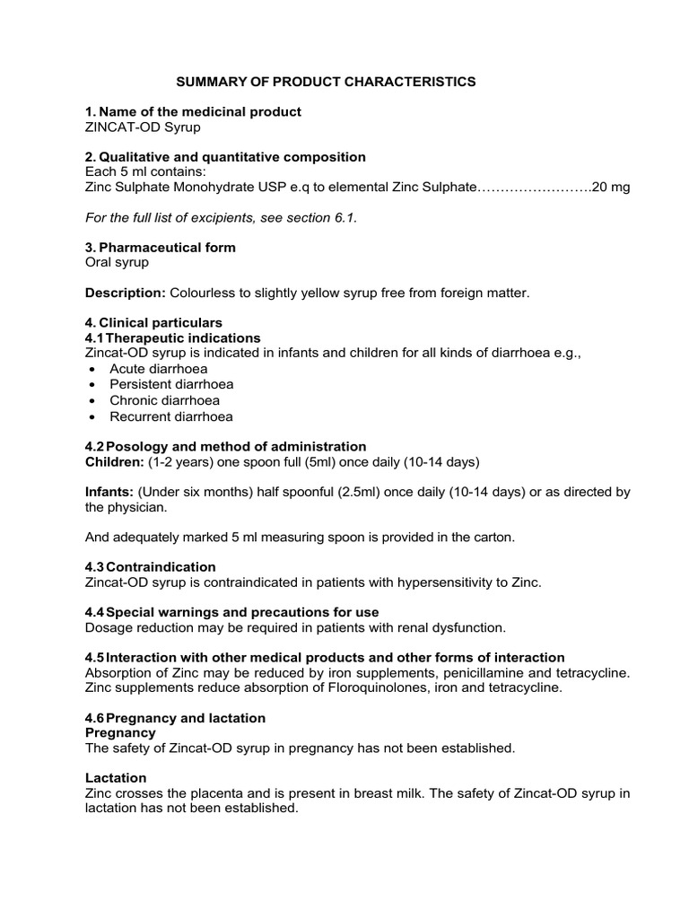 Zincat-OD Syrup Dosage for Children | PDF | Zinc | Diarrhea