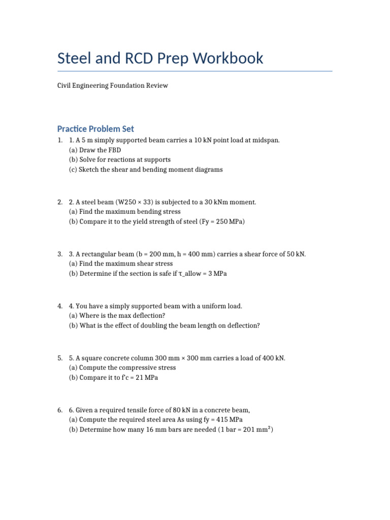 Civil Engineering Exam Practice Problems | PDF