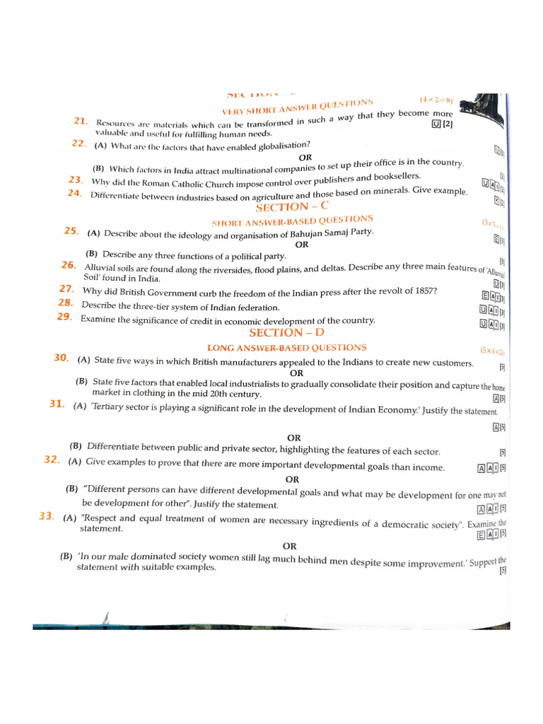 Sample Paper Question Answers | PDF