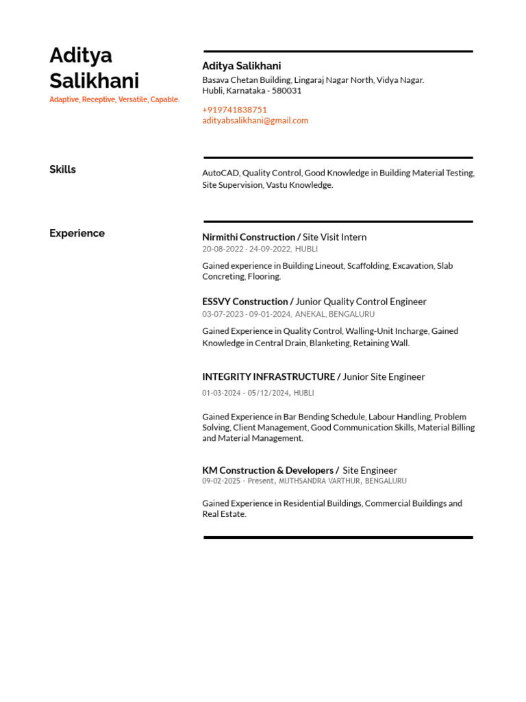 Aditya Sal I Khan I Resume | PDF | Civil Engineering | Natural Environment
