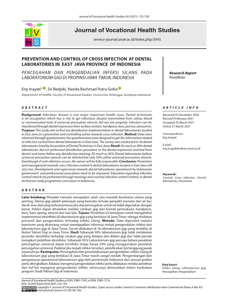 Cross Infection Control in East Java Dental Labs | PDF | Personal ...