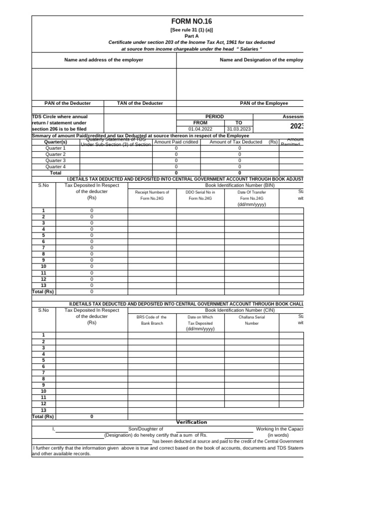 Form 16 Format | PDF | Tax Deduction | Public Finance