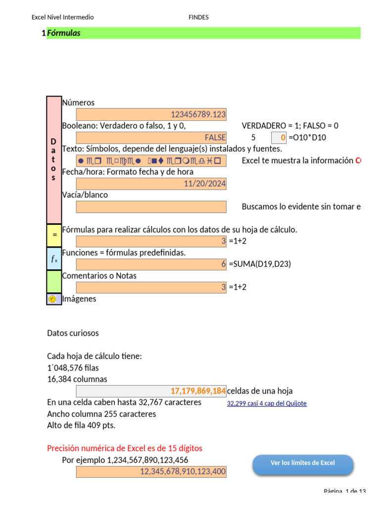 Fórmulas y Funciones en Excel Intermedio | PDF | Microsoft Excel | Hoja ...