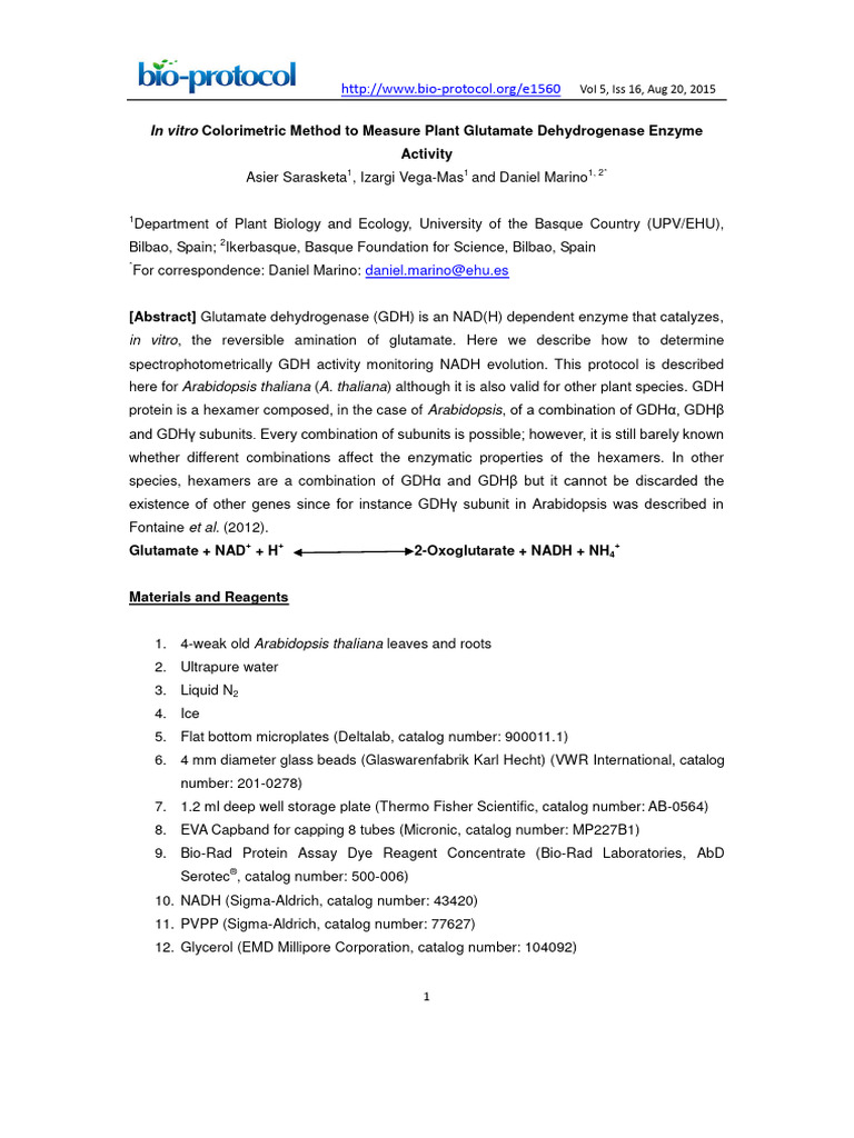 2015 Sarasketa Bio-Protocol | PDF | Enzyme Assay