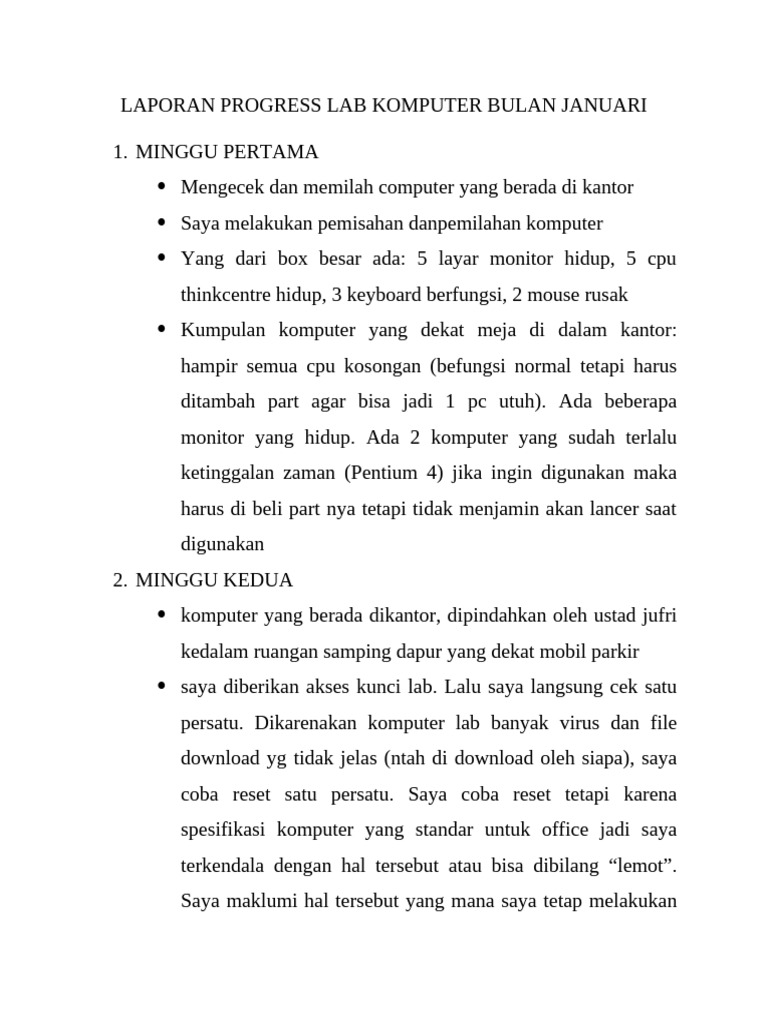 Laporan Progress Lab Komputer Bulan Januari | PDF