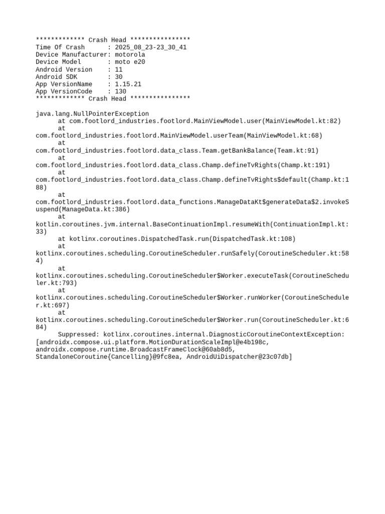 Footlord App Crash Analysis | PDF