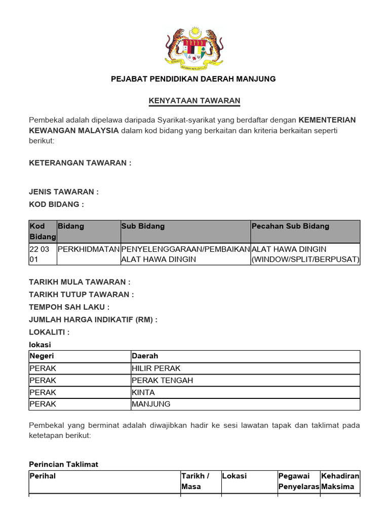 Tawaran Pembekal | PDF