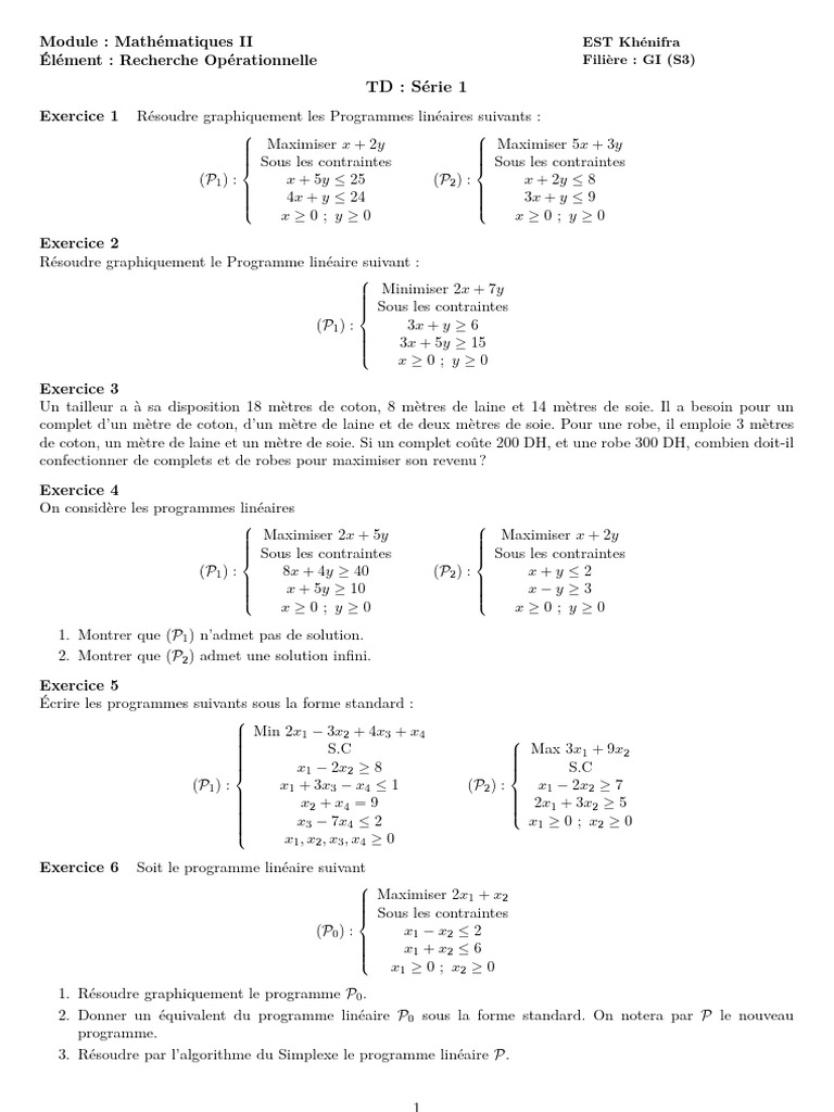 Série 1 | PDF | Optimisation linéaire | Algorithmes et structures de données