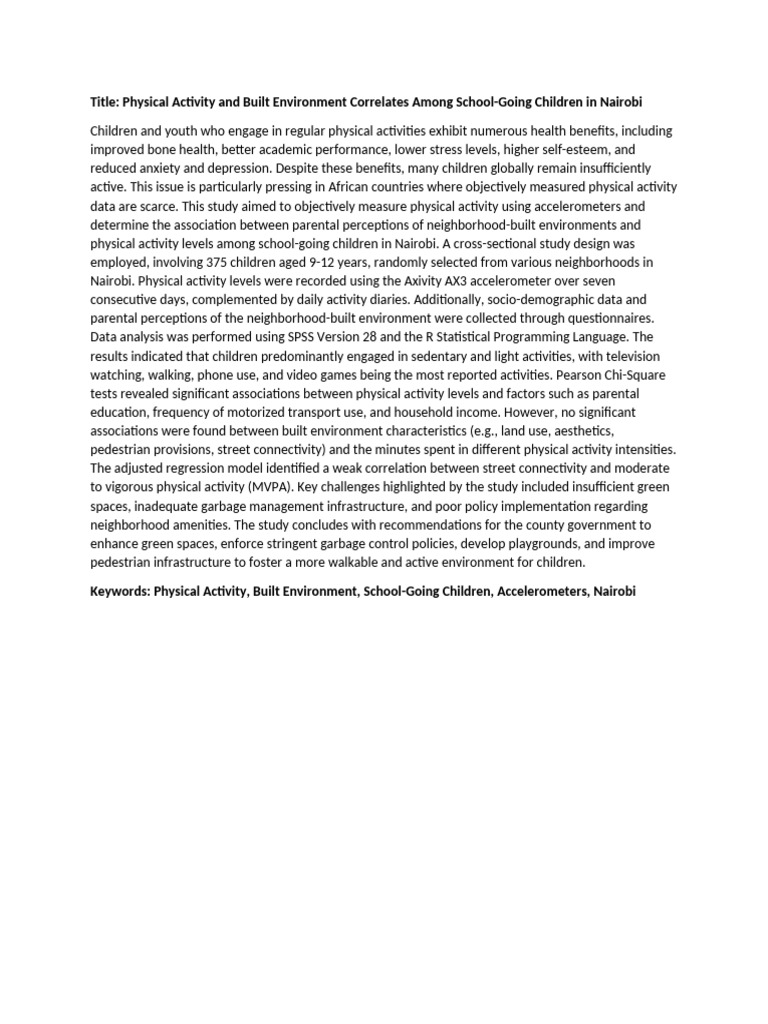 Nairobi Children's Physical Activity Study | PDF | Built Environment