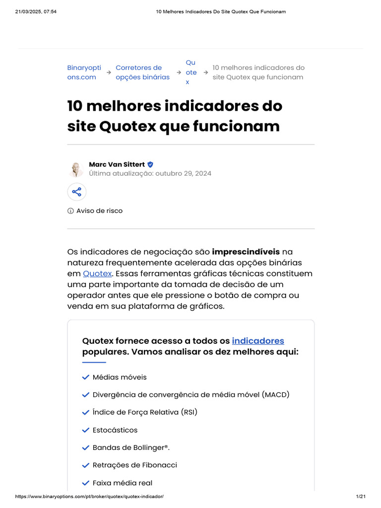 Melhores Indicadores para Quotex | PDF | Opção (finanças) | Mercado ...