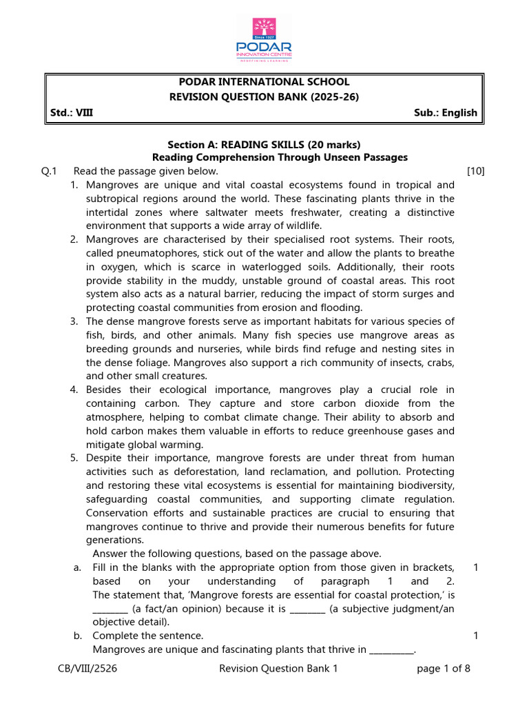 1756185971320.QP CB VIII Eng RQB1 | PDF | Mangrove | Humour