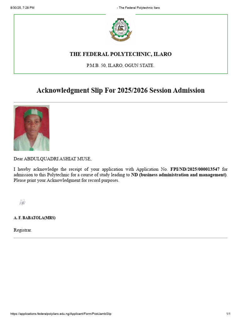 The Federal Polytechnic Ilaro | PDF