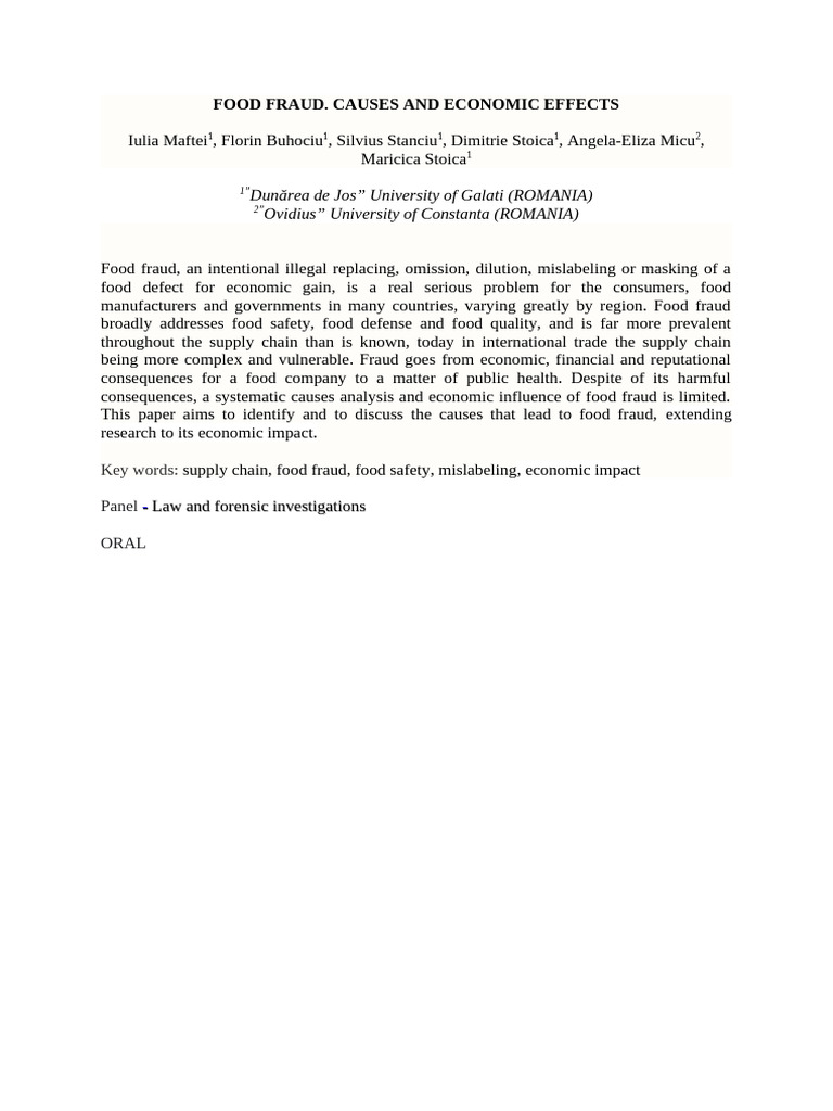 Causes and Economic Impact of Food Fraud | PDF