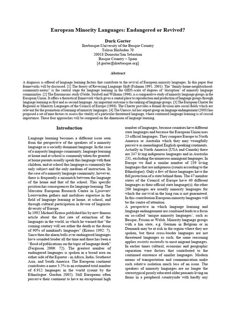 European Minority Languages Endangered or Revived | PDF | Language ...