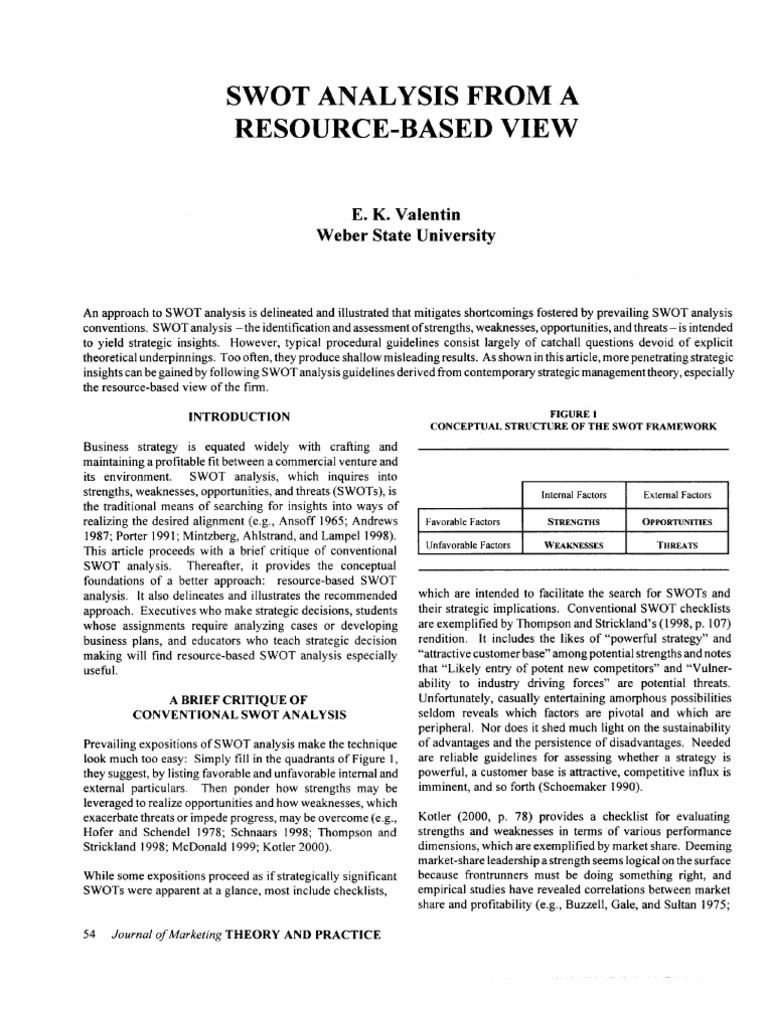 SWOT Analysis From A Resource-Based View | PDF