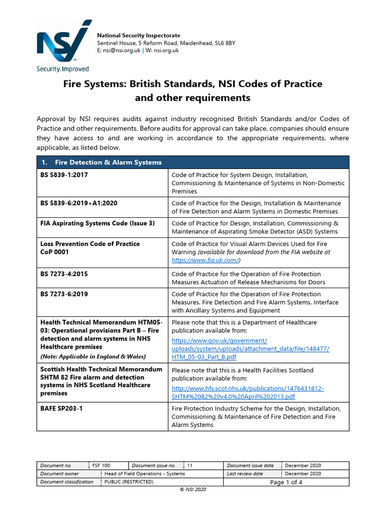 FSF 100.11 Fire Standards and Codes of Practice Dec 2020 | PDF ...