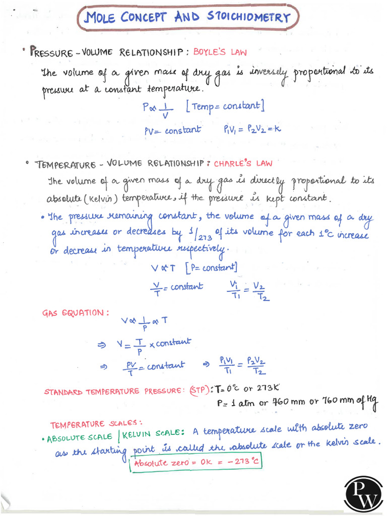 Mole Concept Handwritten Notes PDF | PDF