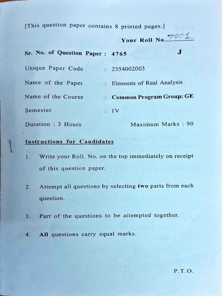 Elements of Real Analysis Exam Paper | PDF | Limit (Mathematics) | Sequence