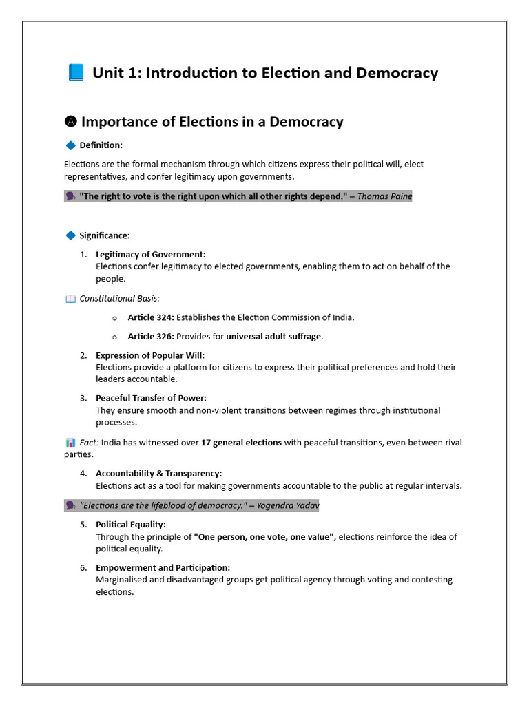 Elections and Democracy: Key Concepts | PDF | Elections | Voting