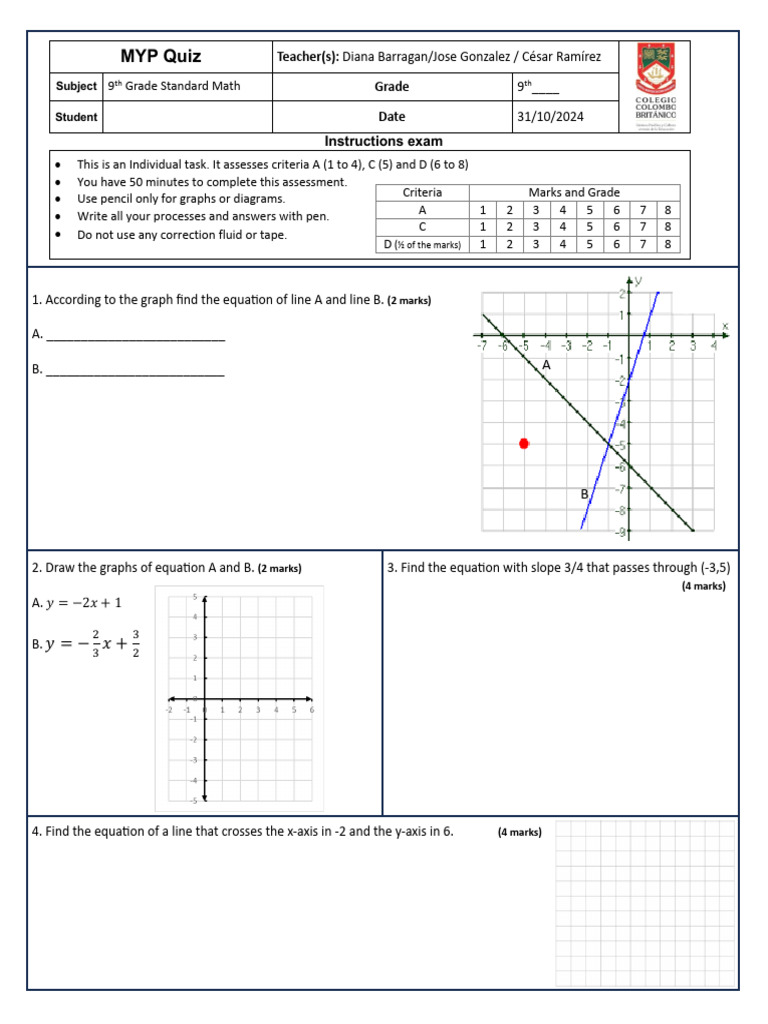 Quiz 3.2 Linear Function | PDF | Chess