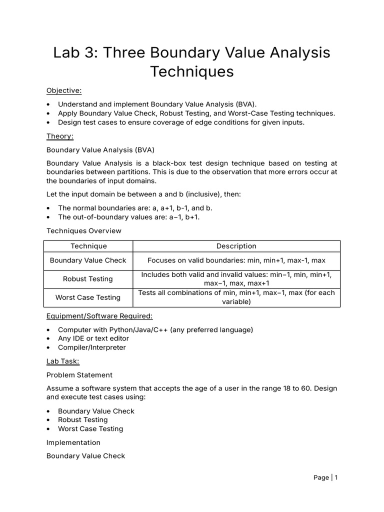 Lab 3 - Three Boundary Value Analysis Techniques | PDF | Systems ...