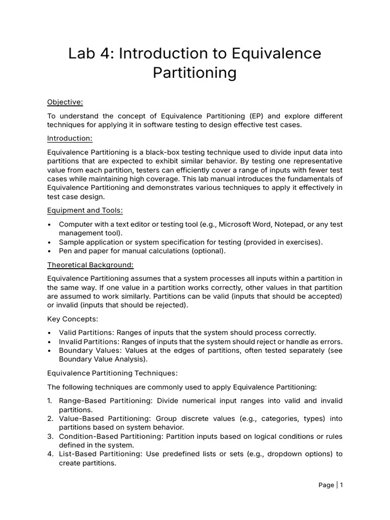Lab 4 - Introduction To Equivalence Partitioning | PDF | System ...