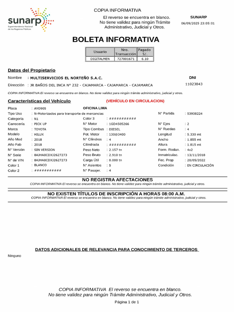 Boleta Informativa Ayo905 | PDF