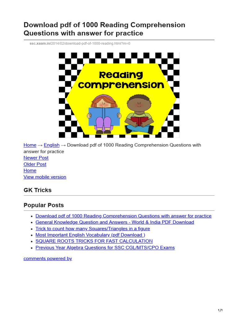 1000 Reading Comprehension Questions PDF | PDF
