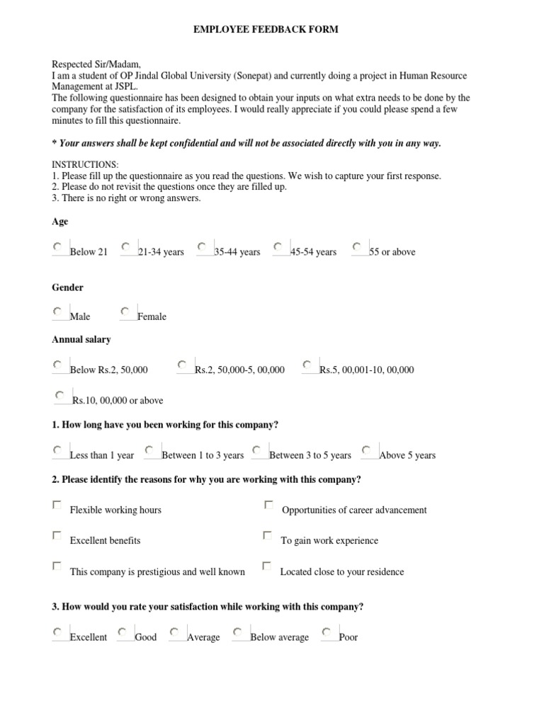Employee Feedback Form1 | PDF | Employment | Salary