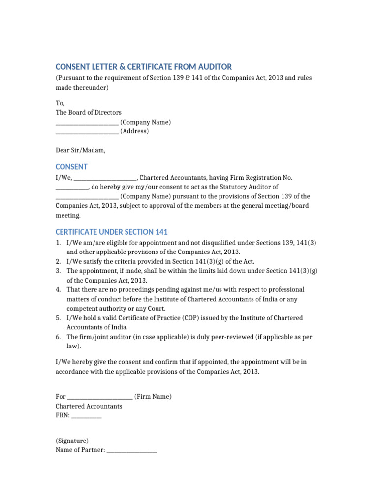 Consent Certificate Auditor | PDF