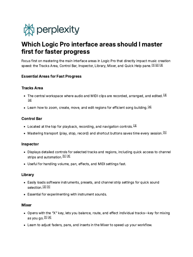 Which Logic Pro Interface Areas Should I Master Fi | PDF