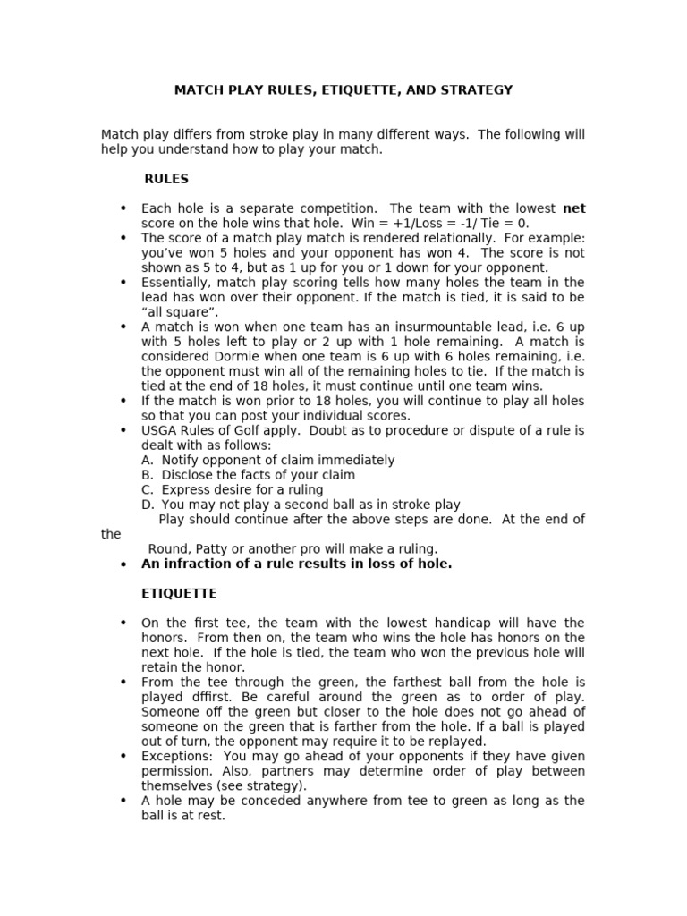 Match Play Rules and Etiquette | PDF | Par (Score) | Precision Sports