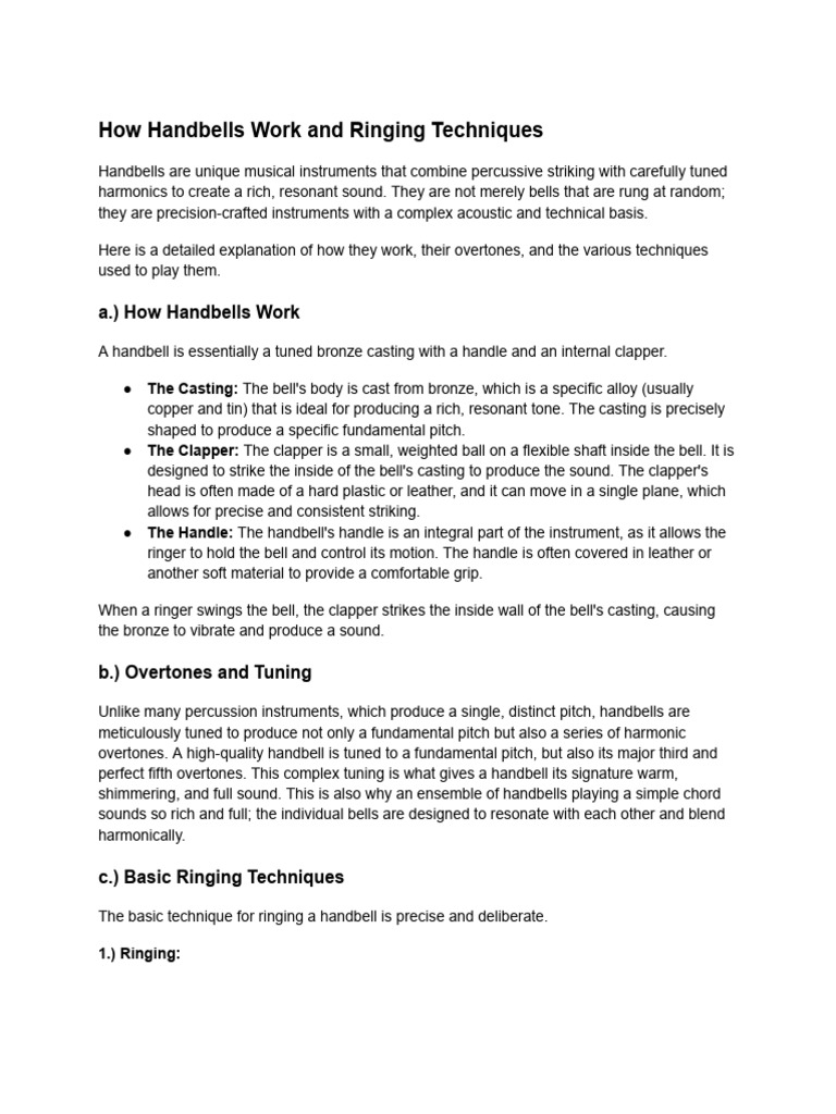 How Handbells Work & Ringing Techniques | PDF | Musicology | Musical ...