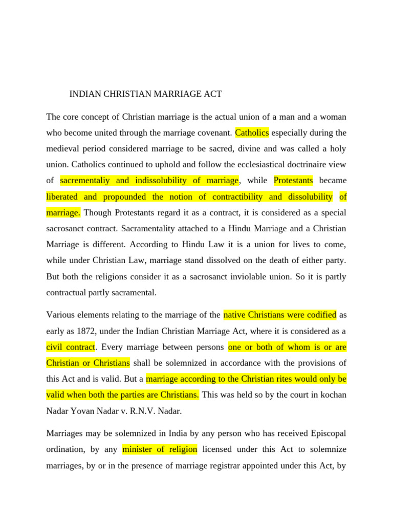 Overview of Indian Christian Marriage Act | PDF | Marriage | Christian ...