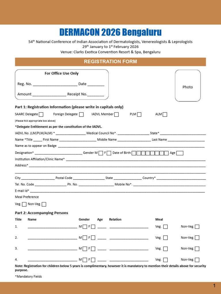 Dermacon 2026 Registration Form | PDF | Debit Card | Credit Card