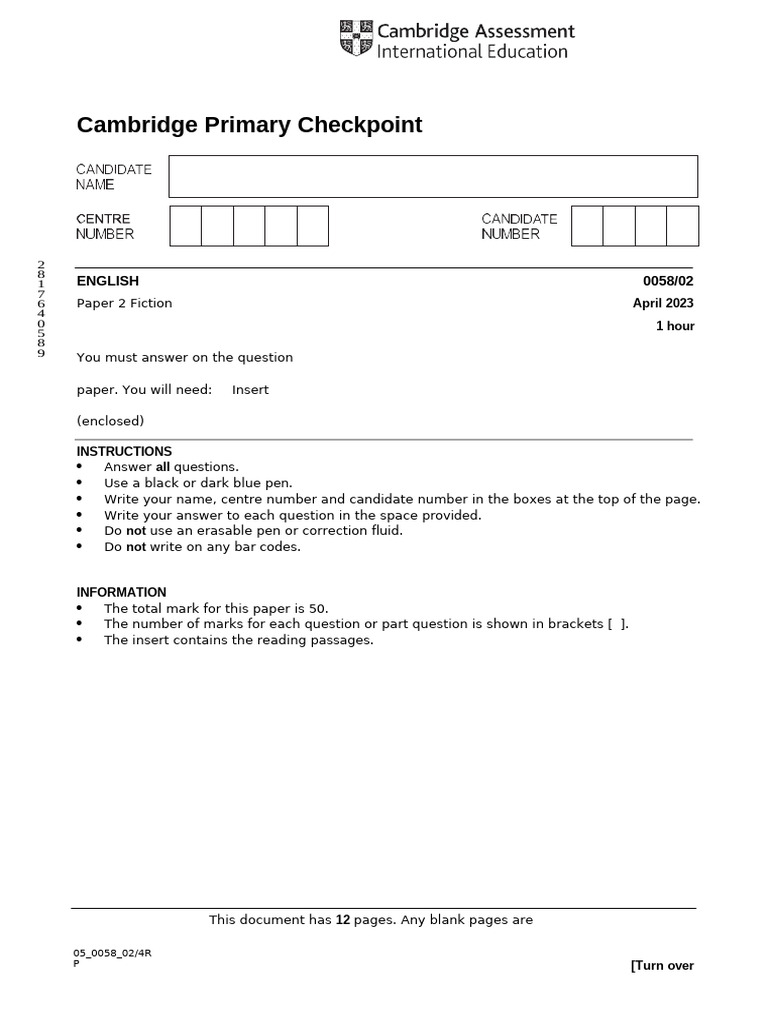 Cambridge Primary English Checkpoint 2023 | PDF | Ellipsis
