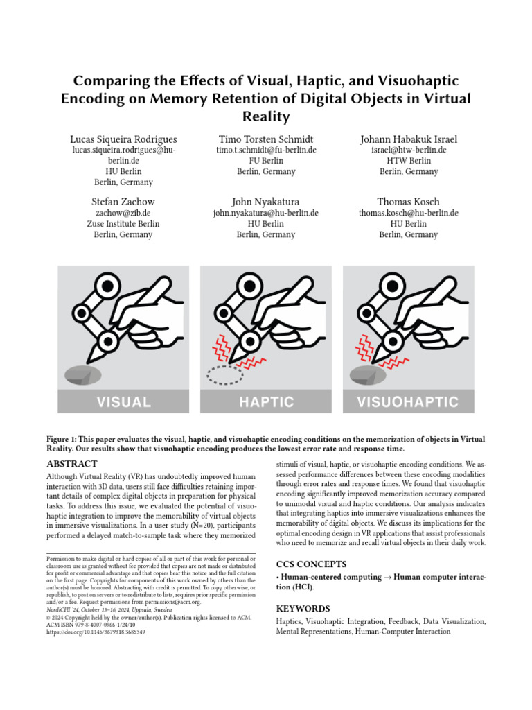 Visuohaptic Encoding in VR Memory Retention | PDF | Virtual Reality ...