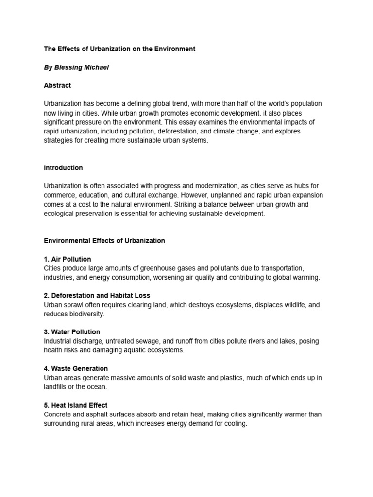 The Effects of Urbanization On The Environment | PDF | Urbanization ...