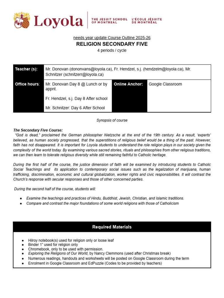 Religion Course Outline 2025-26 | PDF | Faith | Plagiarism