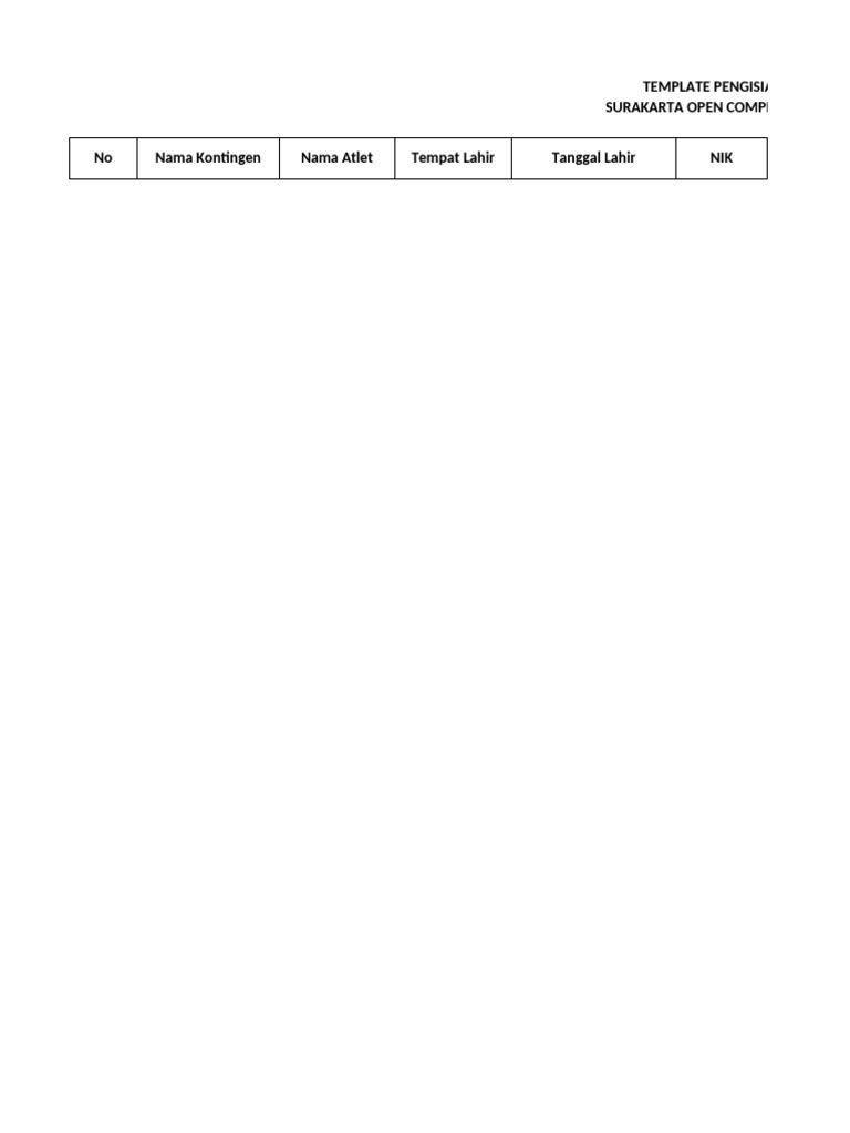 Template Pendaftaran Atlet | PDF