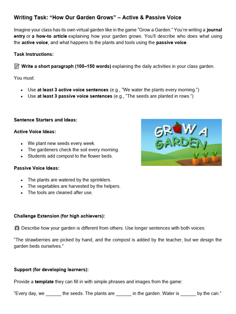 Writing Task Grow A Garden | PDF | Gardens | Plants