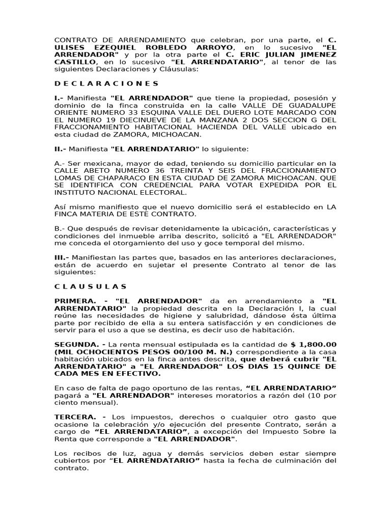 CONTRATO DE ARRENDAMIENTO ULISES | PDF | Daños y perjuicios