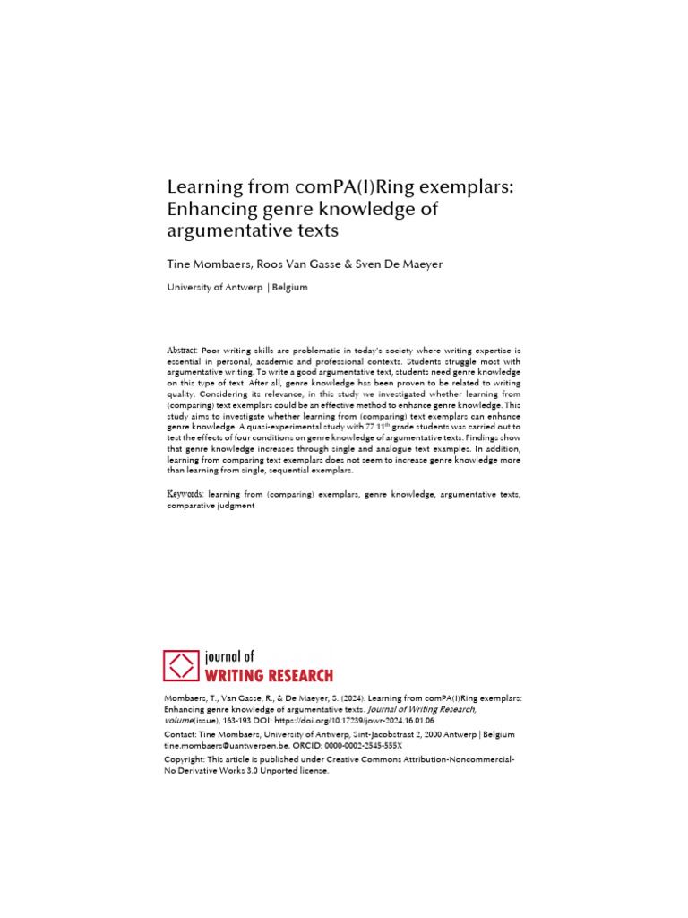 Enhancing Genre Knowledge in Argumentative Writing | PDF | Learning ...