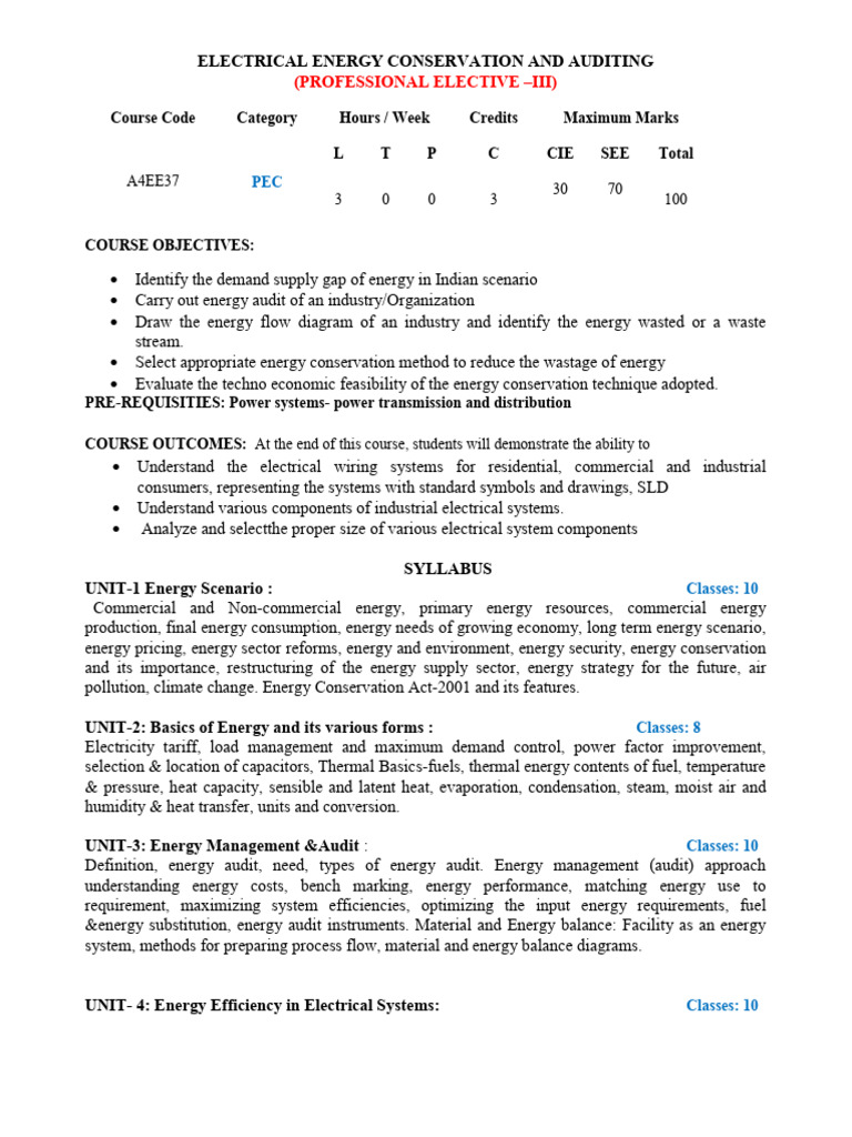 Electrical Energy Conservation and Auditing | PDF | Energy Conservation ...