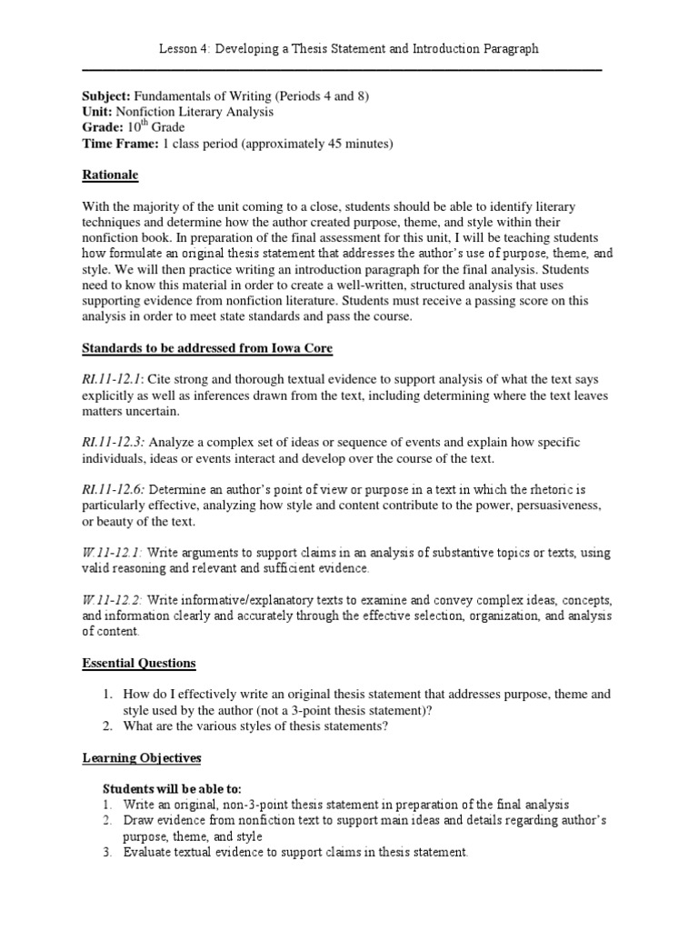 Thesis Statement Lesson 4 | PDF | Thesis | Educational Assessment