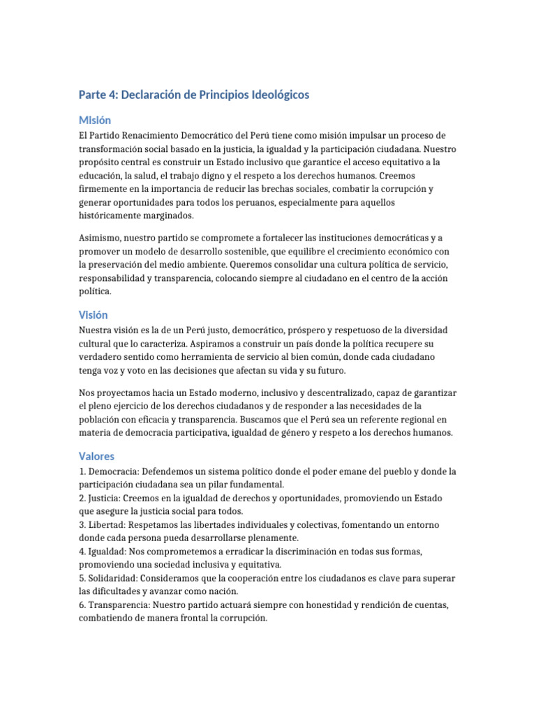 Principios Ideológicos del Partido Renacimiento | PDF | Democracia ...