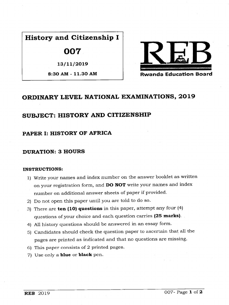 2019 History and Citizenship I OL | PDF