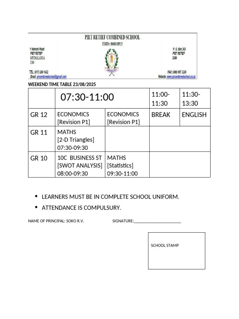 Weekend Time Table 23 Aug 25 - 2 | PDF