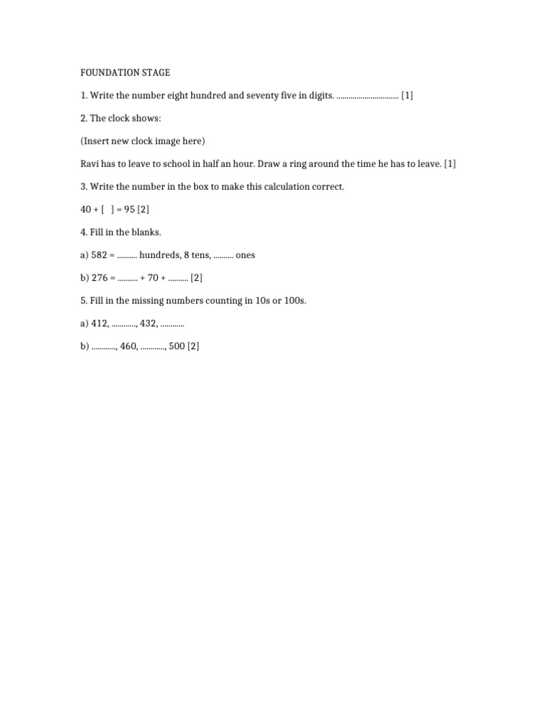 Foundation Stage Math Exercises | PDF