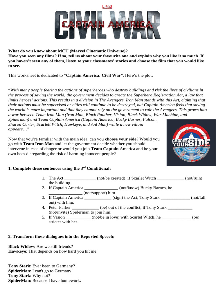 Captain America: Civil War Worksheet | PDF | Marvel Entertainment ...